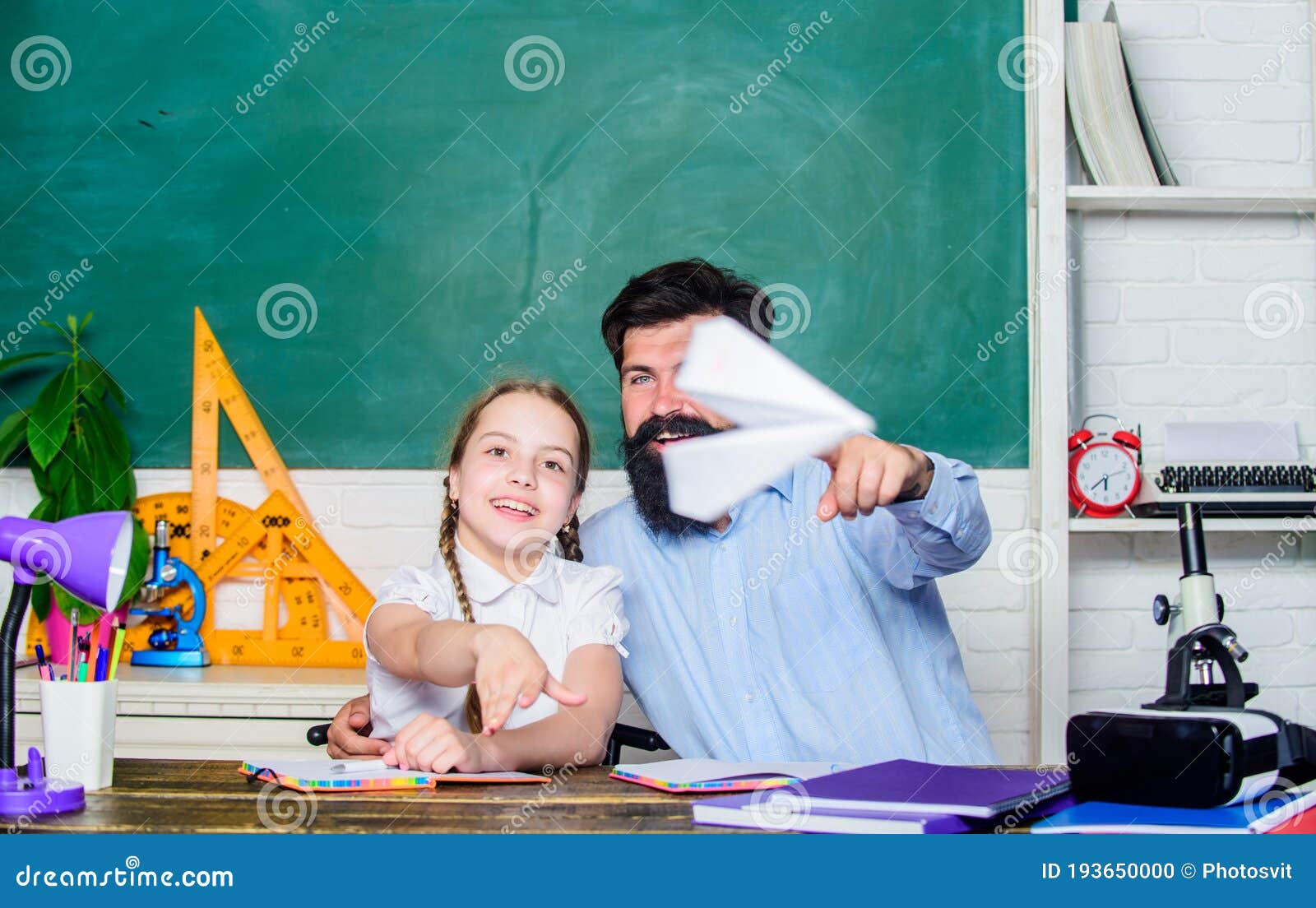Man Bearded Pedagogue and Pupil Having Fun. School Learners Leisure ...