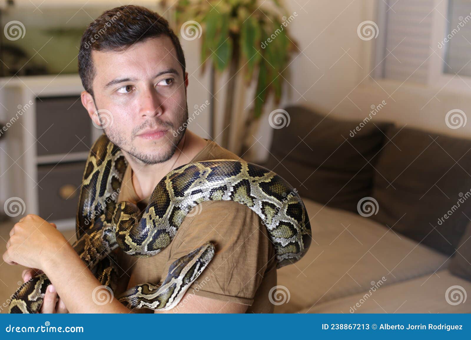 Man with Beautiful Pet Snake Stock Image - Image of brown, exotic ...
