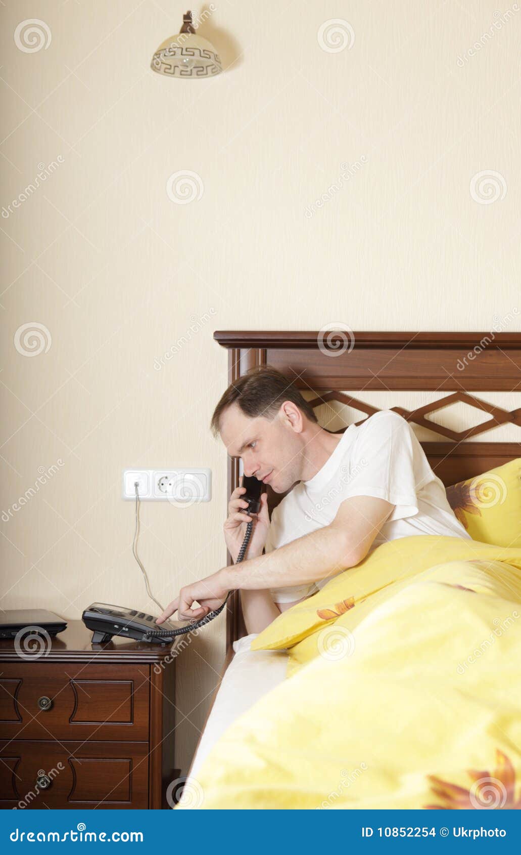 Man in Bed Calling by Phone Stock Photo - Image of service ...