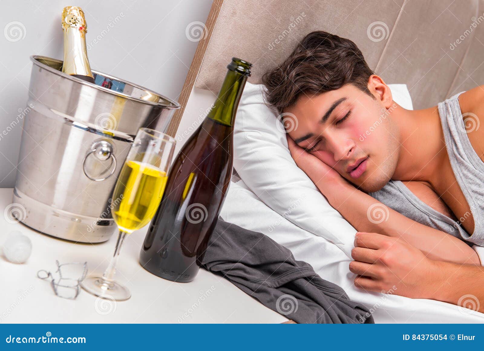 The Man in the Bed after Party - Hangover Concept Stock Photo - Image ...