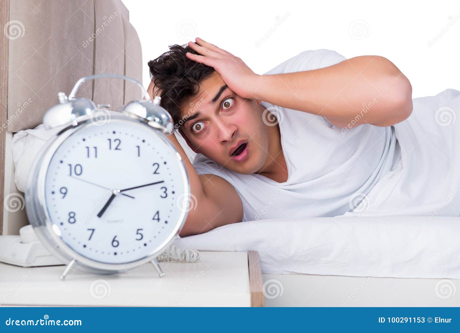 The Man in Bed Suffering from Insomnia Stock Image - Image of morning ...