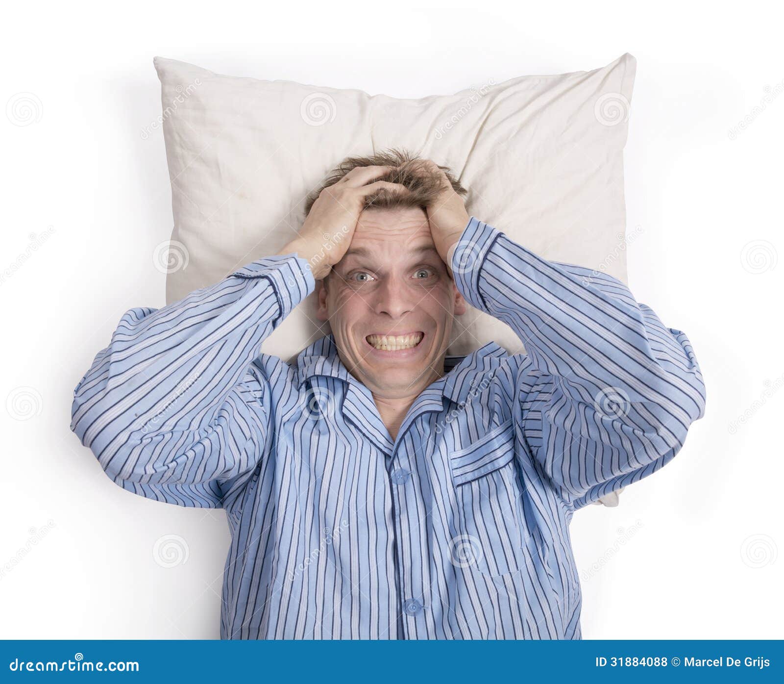 Man in Bed Worried or Stressed Stock Photo - Image of crisis, portrait ...