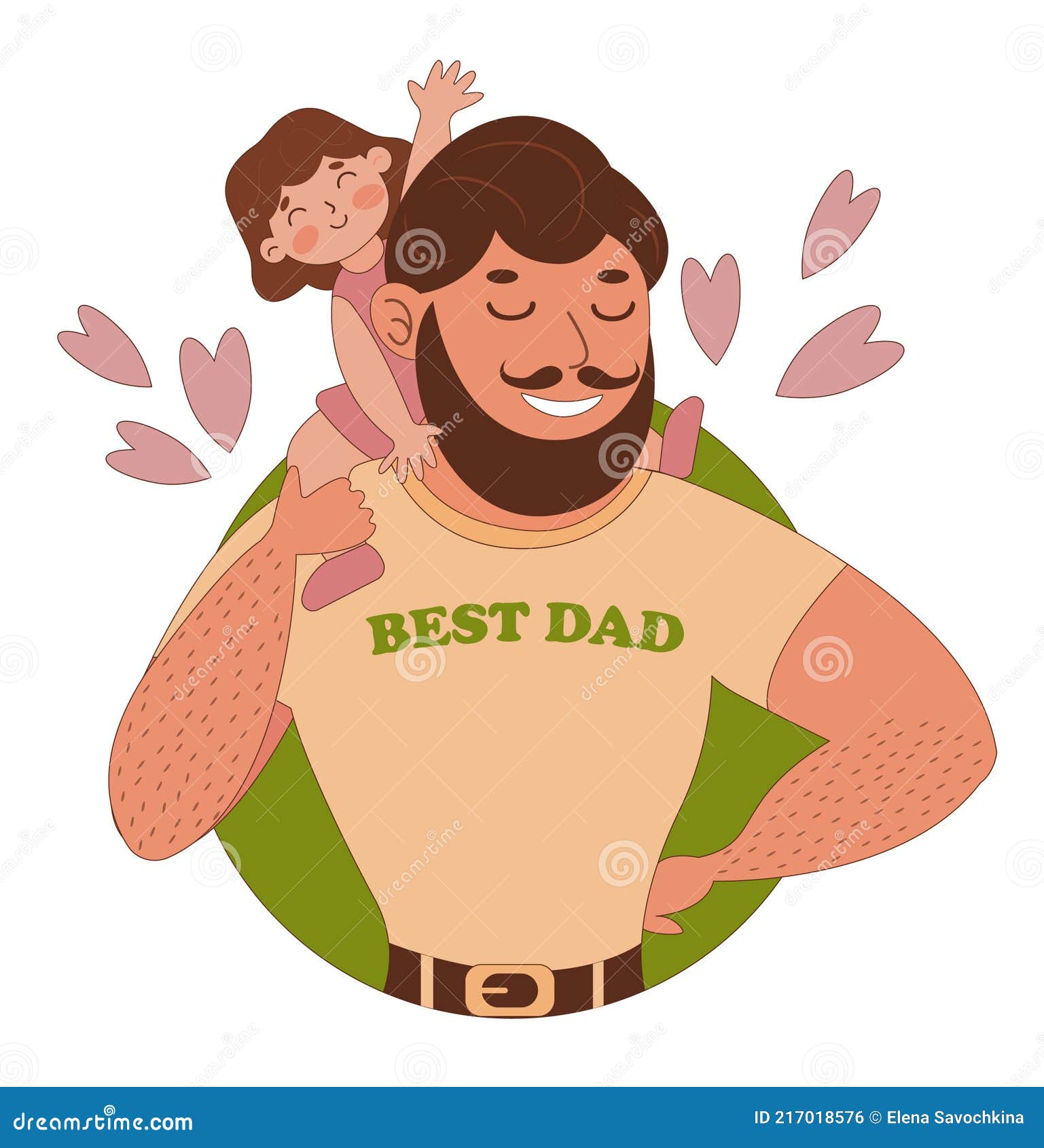 A Dark-haired Dad with a Beard and Mustache Holds His Daughter on His ...