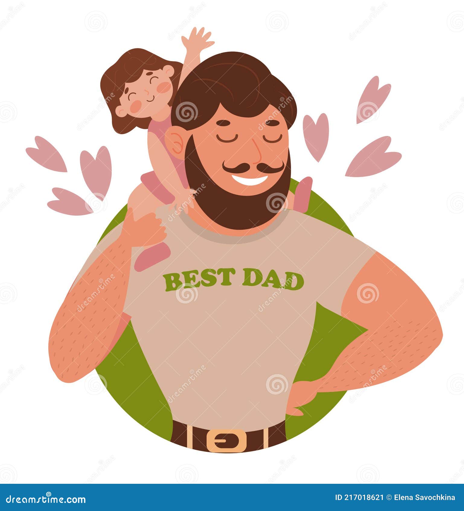 A Dark-haired Dad with a Beard and Mustache Holds His Daughter on His ...