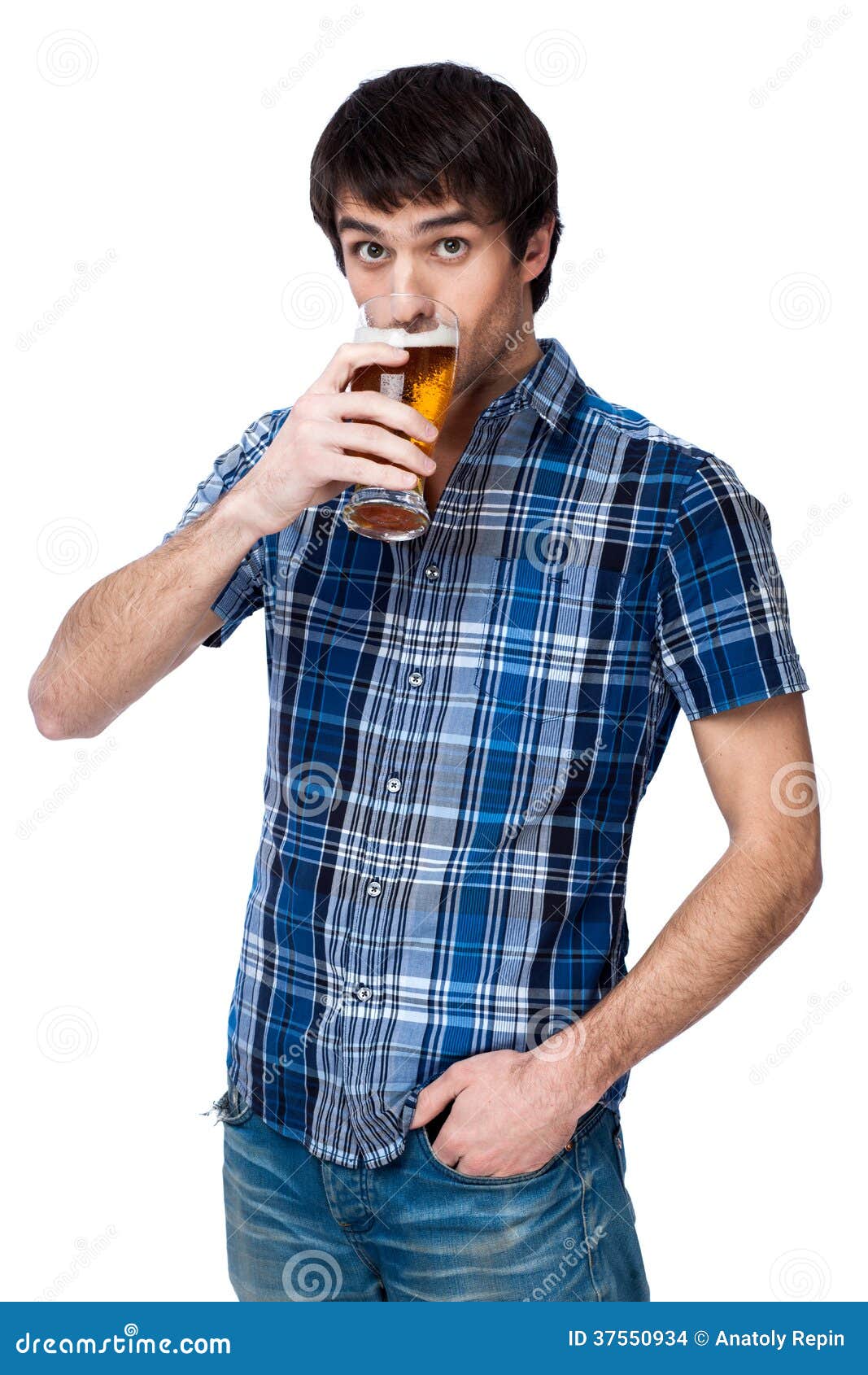 Man with Beer Glass Isolated on White Stock Photo - Image of ...