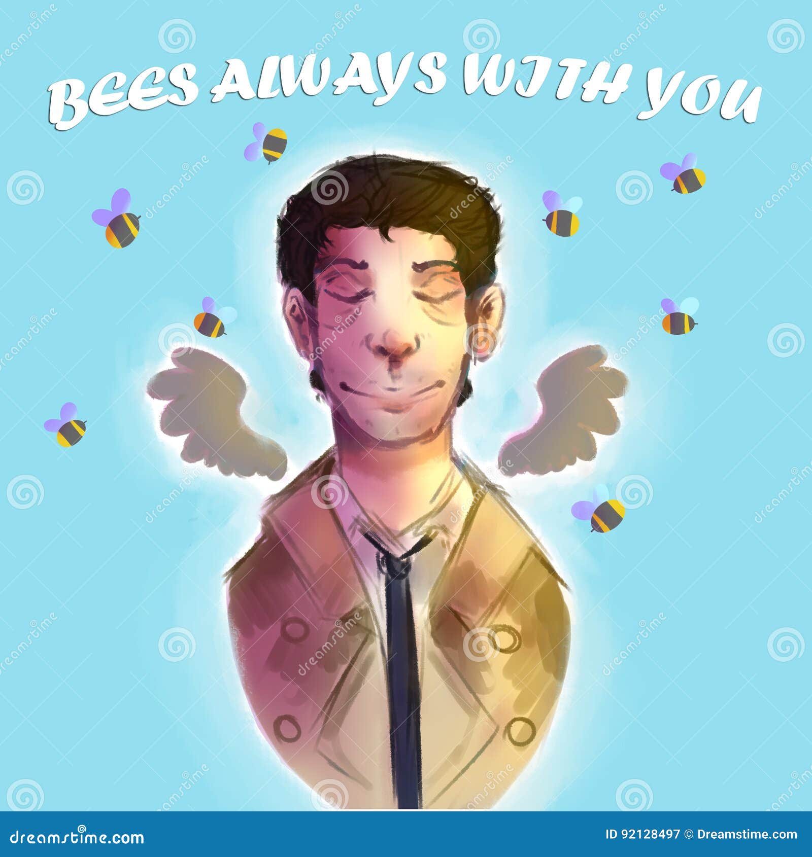 Man with bees stock illustration. Illustration of wings - 92128497