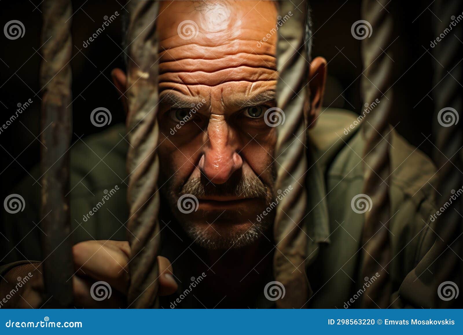 A Man Behind Bars in Prison. the Prisoner Looks into the Camera Stock ...