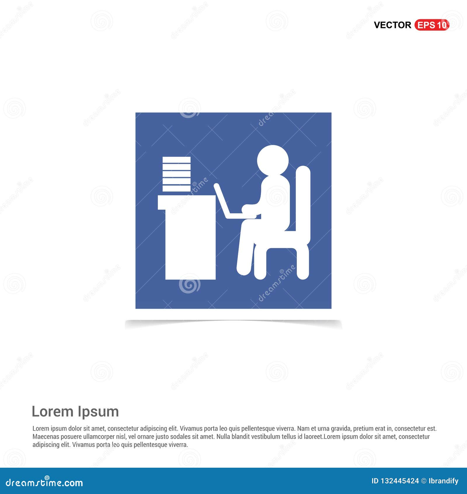 Man Behind the Computer Desk Icon - Blue Photo Frame Stock Vector ...