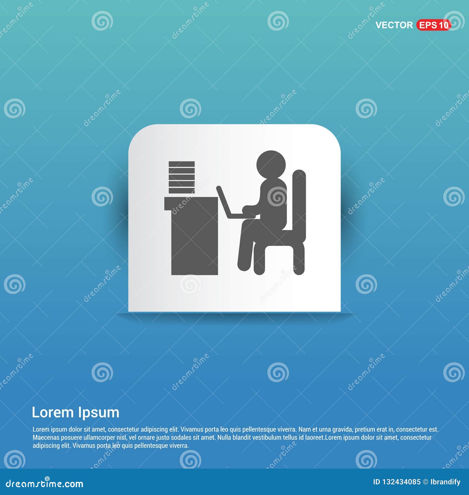 Man Behind the Computer Desk Icon - Blue Sticker Button Stock Vector ...