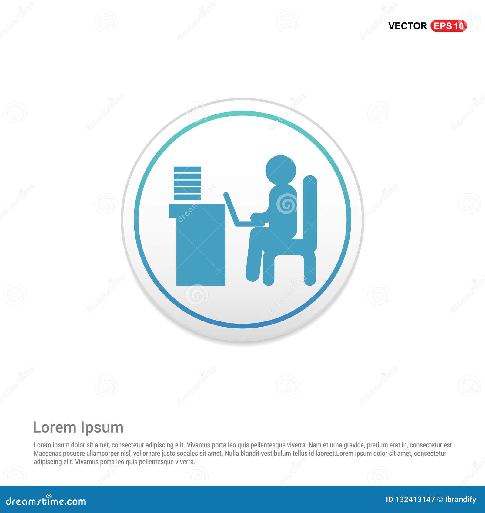 Man Behind the Computer Desk Icon - White Circle Button Stock Vector ...