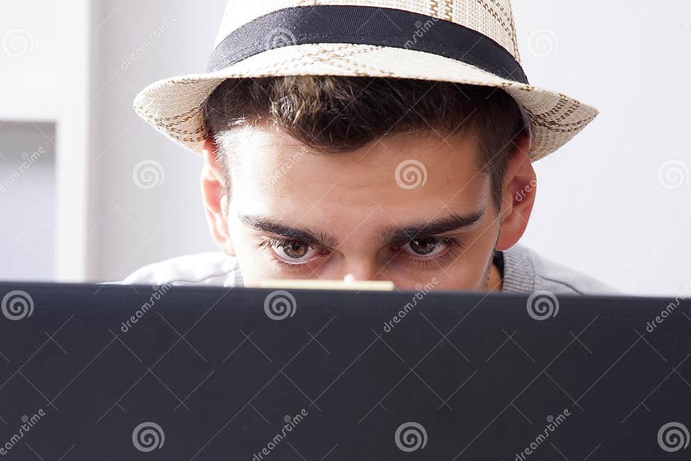 Man behind the computer stock image. Image of lifestyle - 81730679