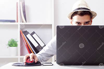Man behind the computer stock image. Image of screen - 81745009