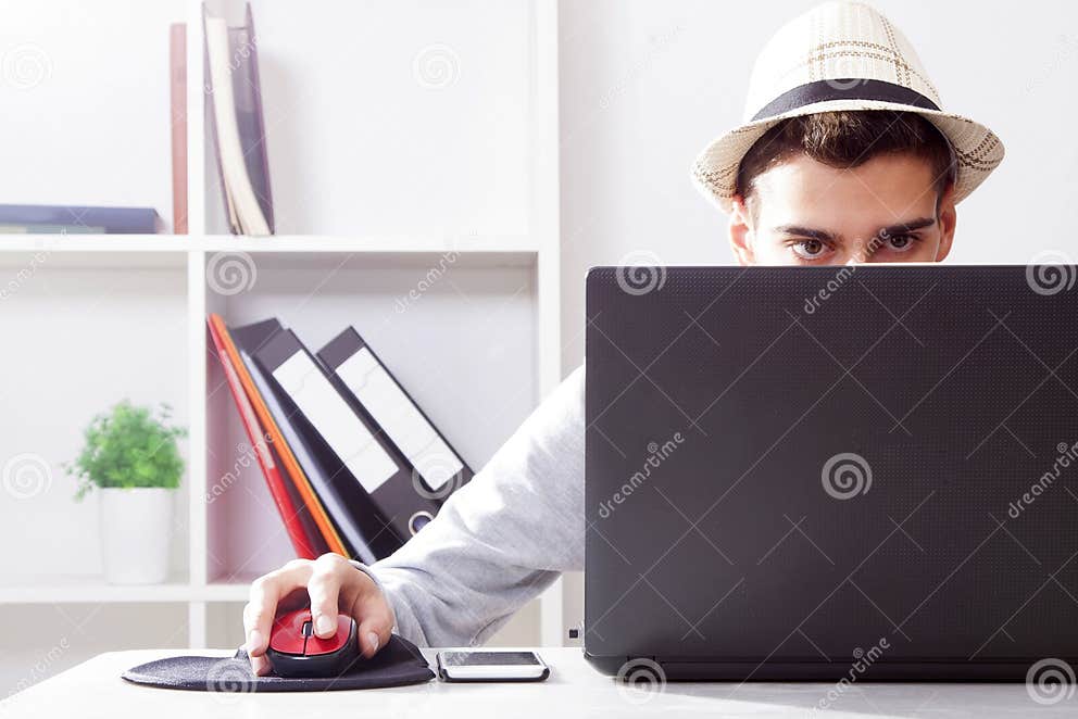 Man behind the computer stock image. Image of screen - 81745009