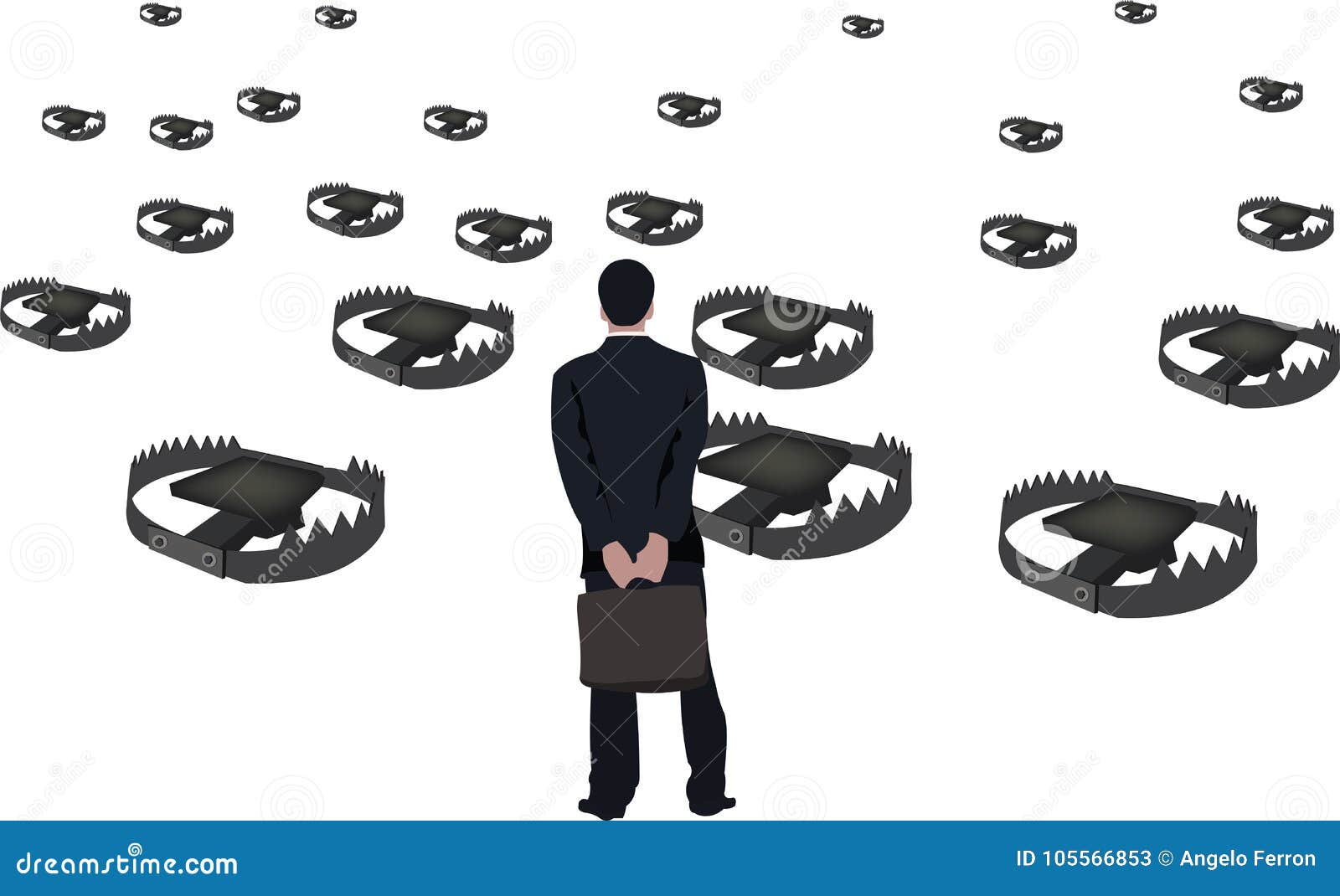 Man From Behind Looks At The Scattered Traps Cartoon Vector ...