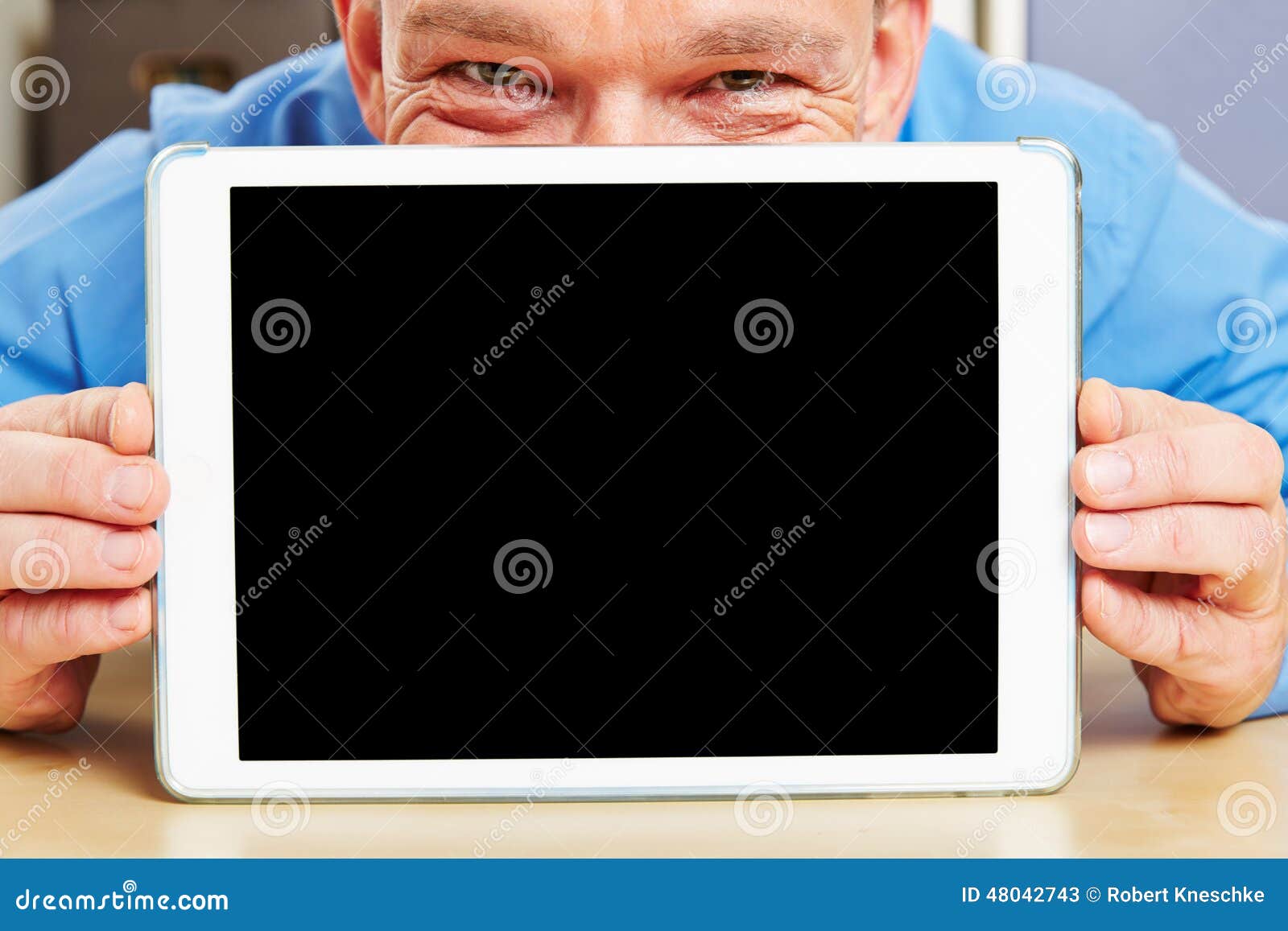 Man Behind Tablet Computer in Office Stock Image - Image of advertising ...