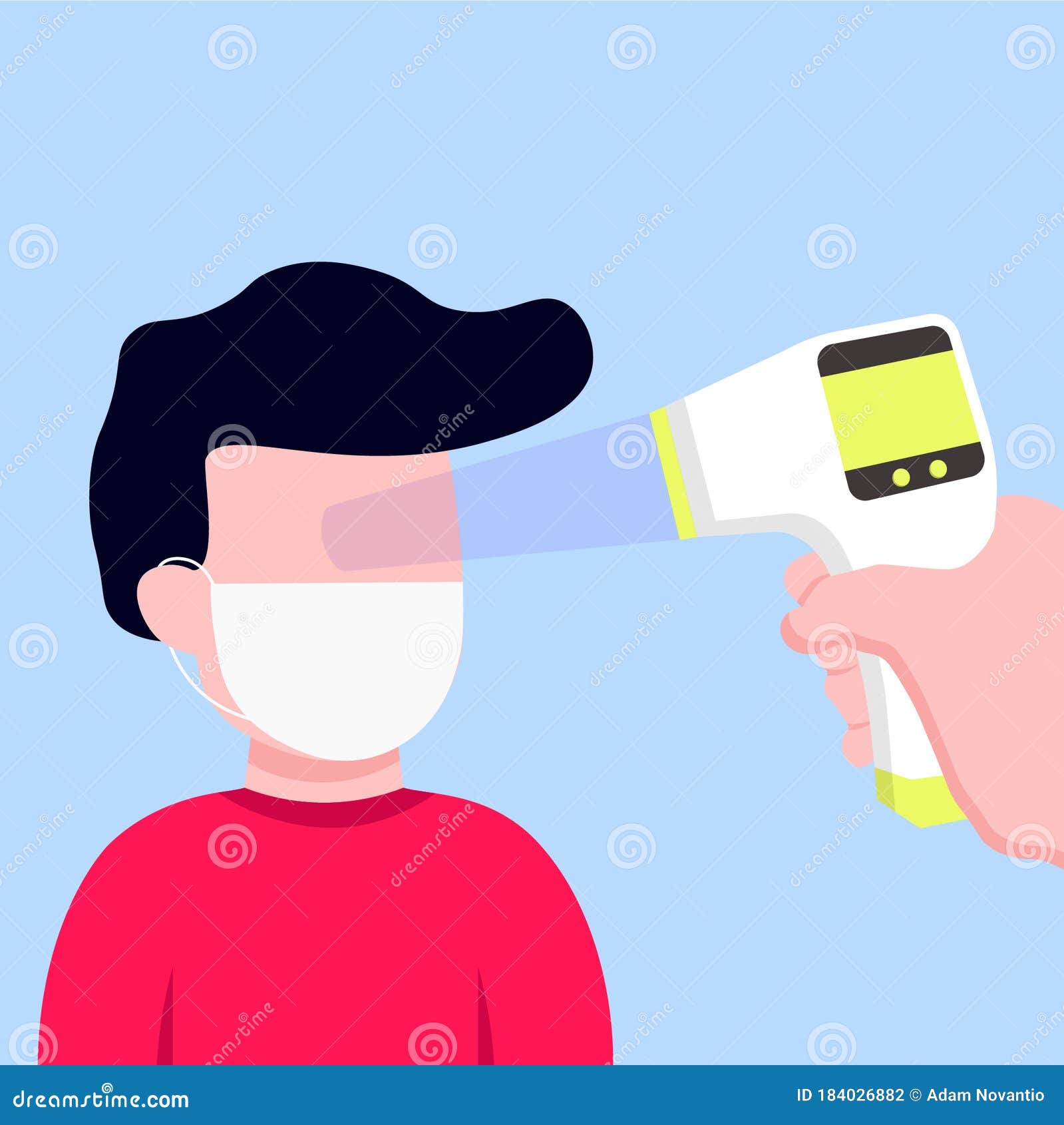 Man is Being Checked for Body Temperature with a Thermometer Infrared ...