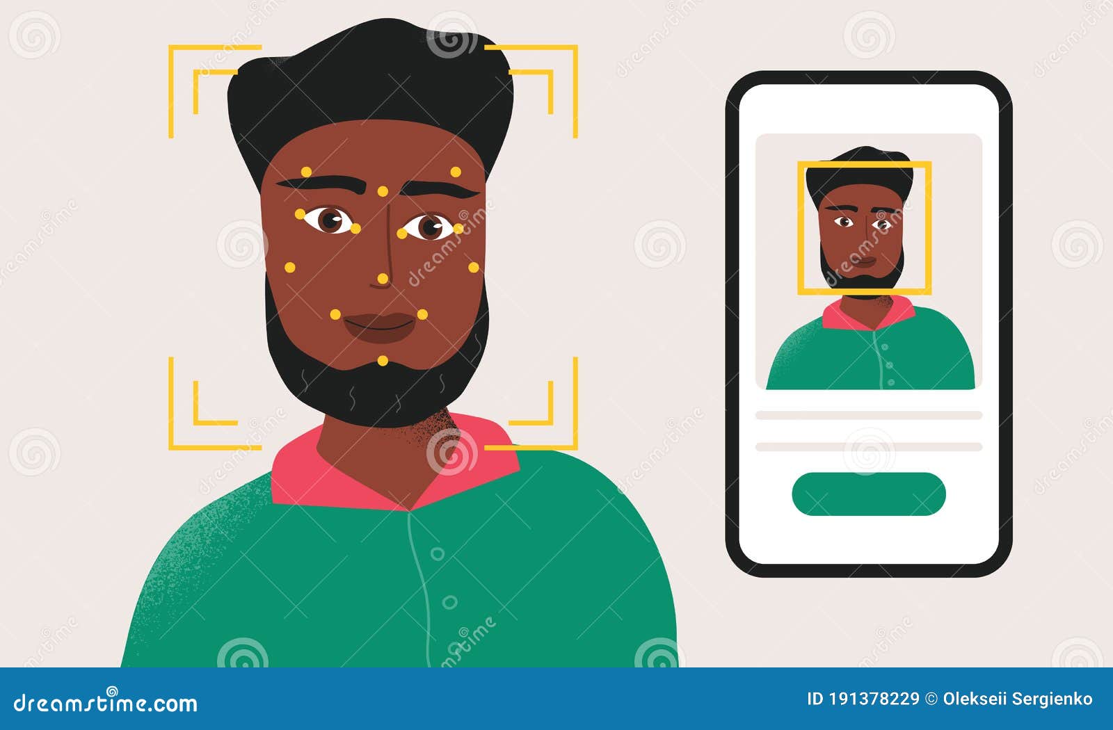 Man Being Checked Via Smartphone Face Identification Technology. Facial ...