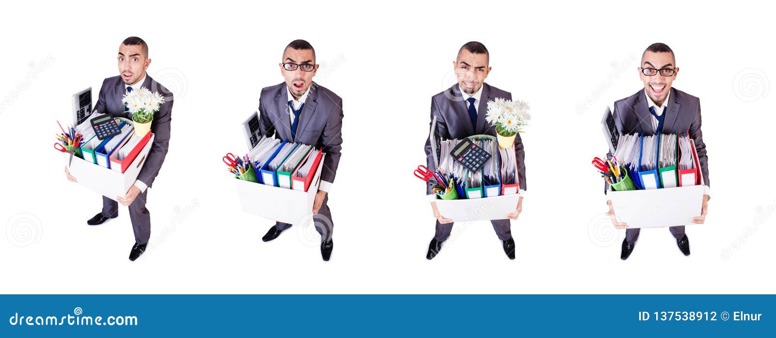 The Man Being Fired with Box of Personal Stuff Stock Photo - Image of ...