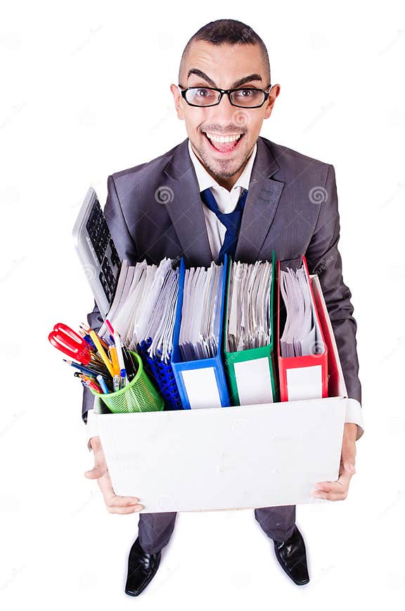 Man being fired with box stock image. Image of isolated - 30479895