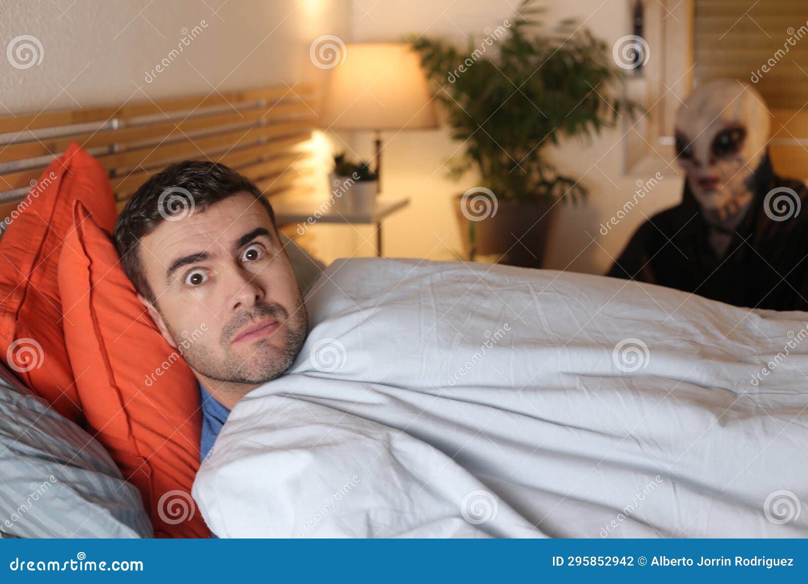 Man Being Observed by an Alien during the Night Stock Photo - Image of ...