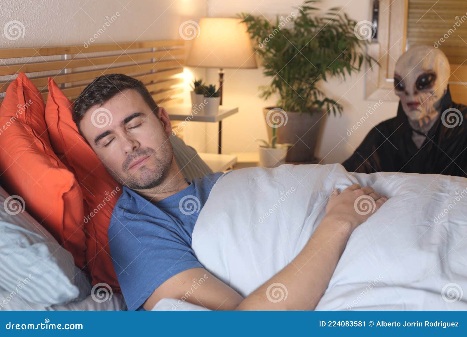 Man Being Observed by Alien while Sleeping Stock Image - Image of ...
