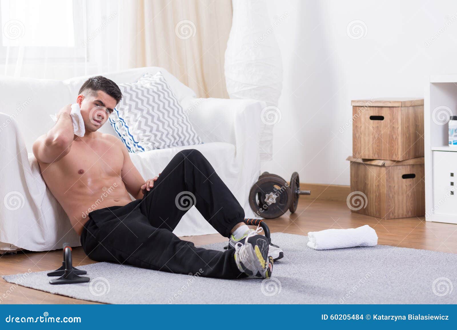 Man Being Tired after Workout Stock Photo - Image of sweaty, towel ...