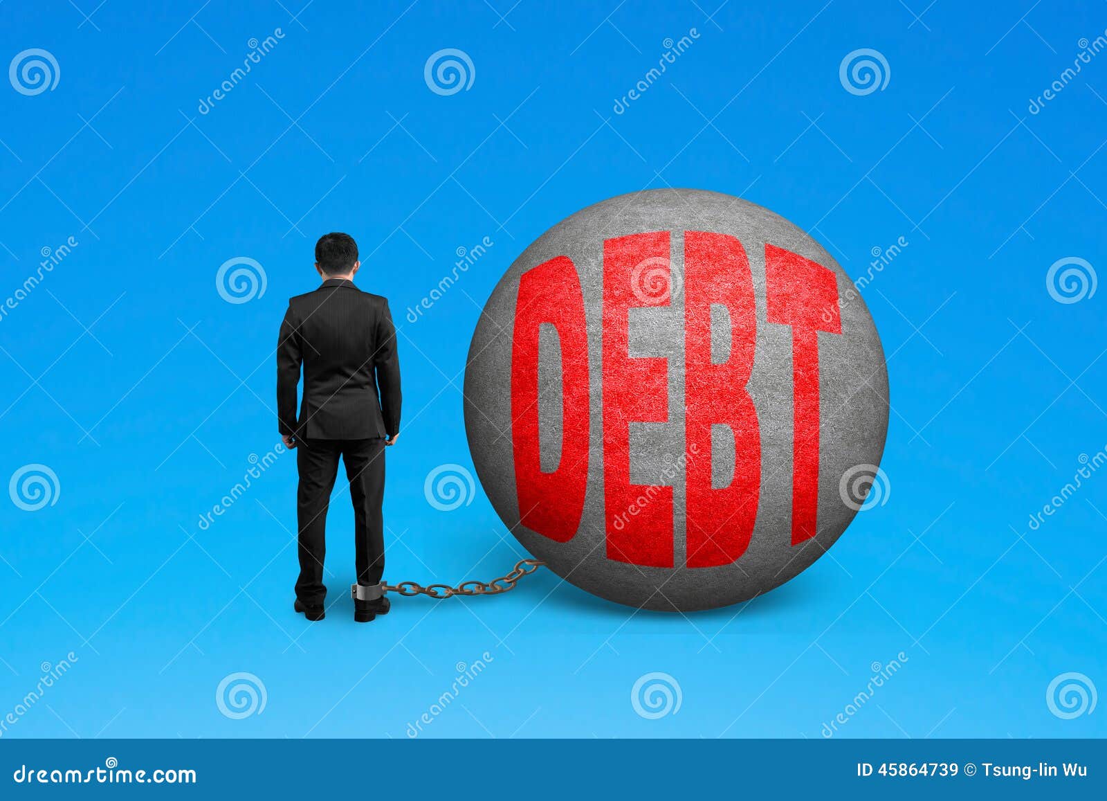 Man Being Trapped with Debt Ball Stock Image - Image of capital ...