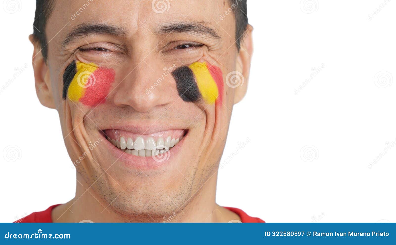 Man with a Belgian Flag Painted on the Face Smiling Stock Image - Image ...