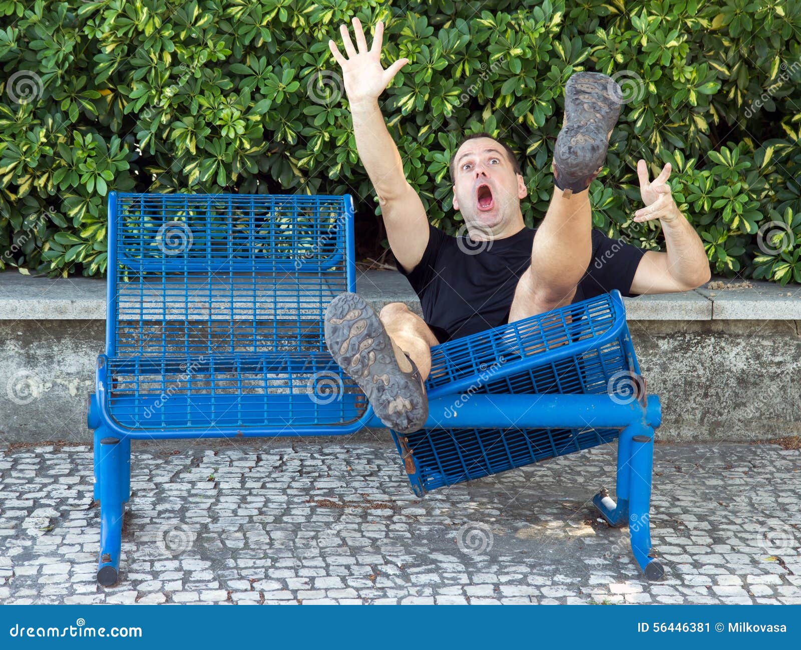 Man on a Bench Falling Down Stock Image - Image of person, fall: 56446381
