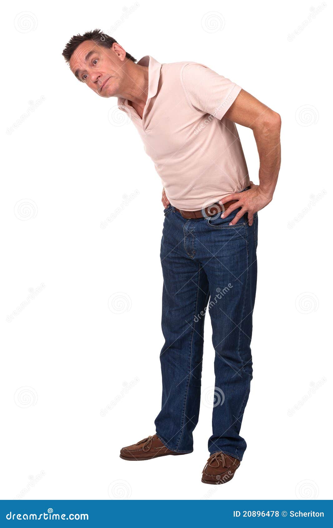 Man Bending Sideways To Look at Something Stock Photo - Image of jeans ...