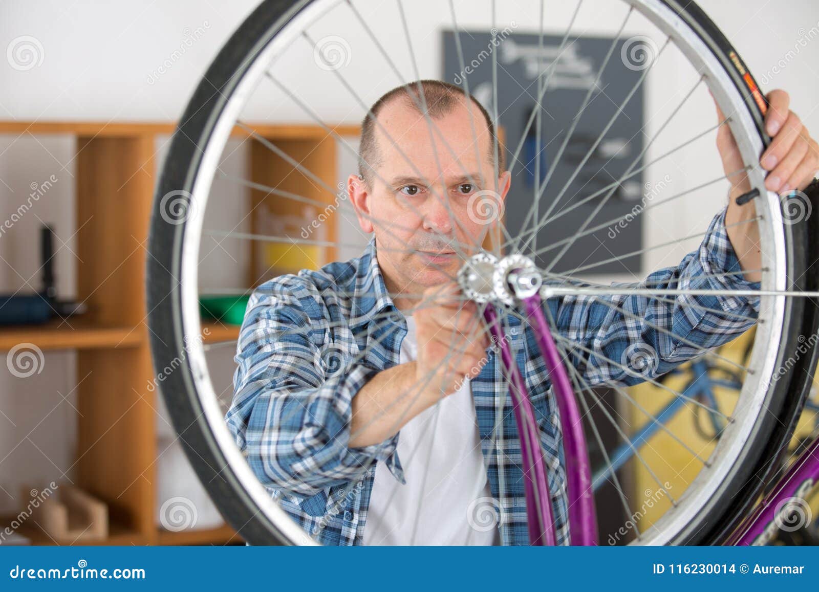 Man Bicycle Mechanic Repairing Bicycles Stock Photo - Image of service ...
