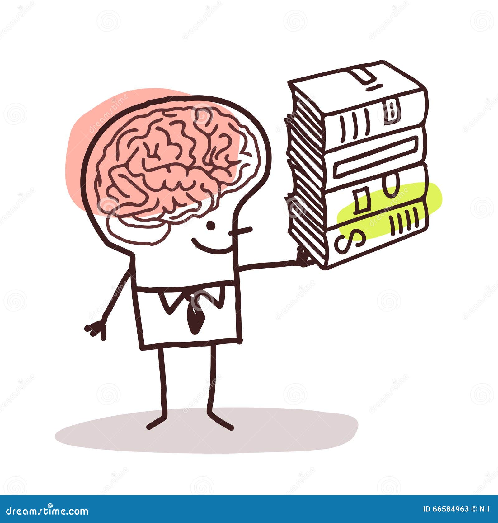 Man with Big Brain and Books Stock Vector - Illustration of learn ...