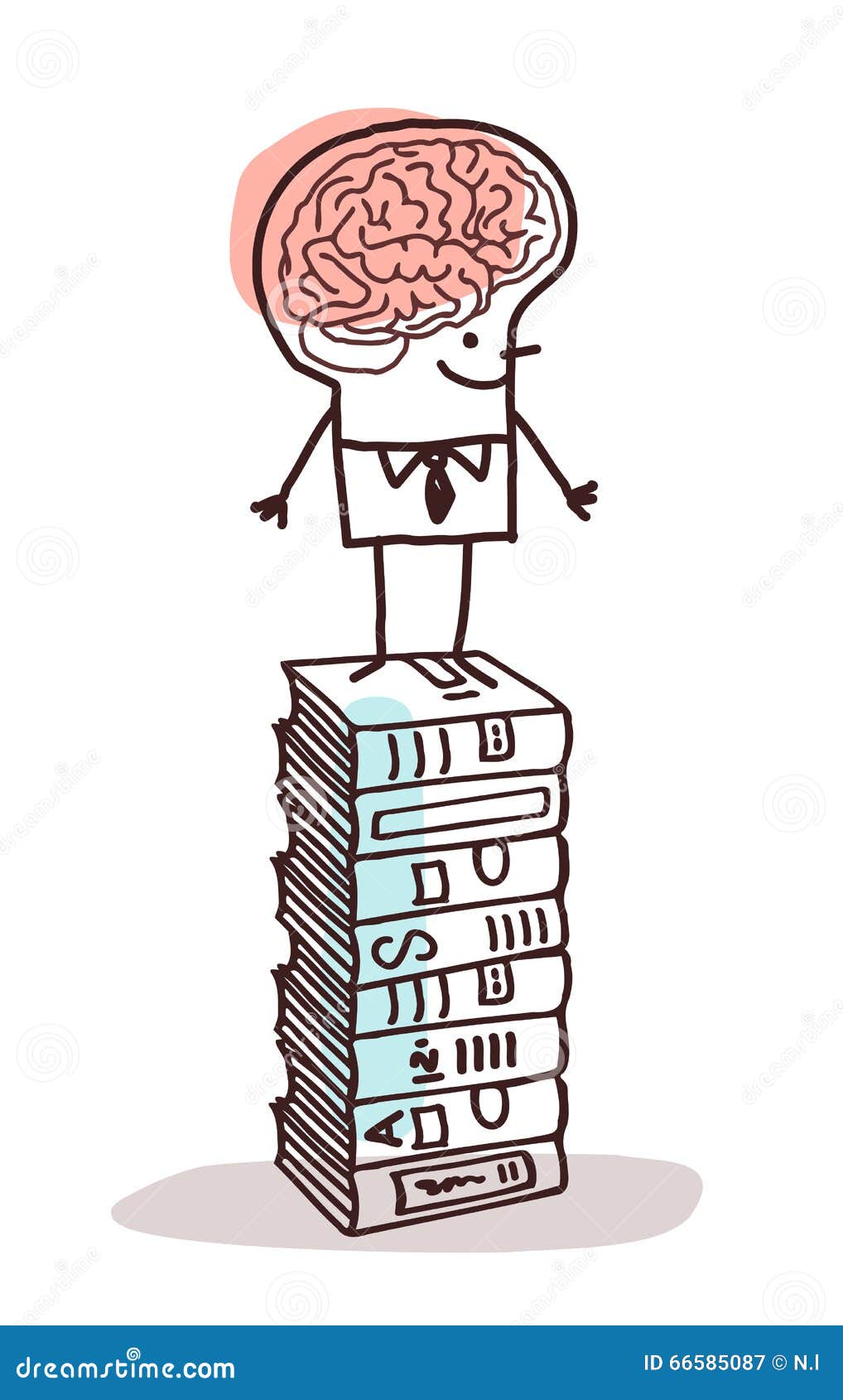 Man With Big Brain And Books Cartoon Vector | CartoonDealer.com #66584963