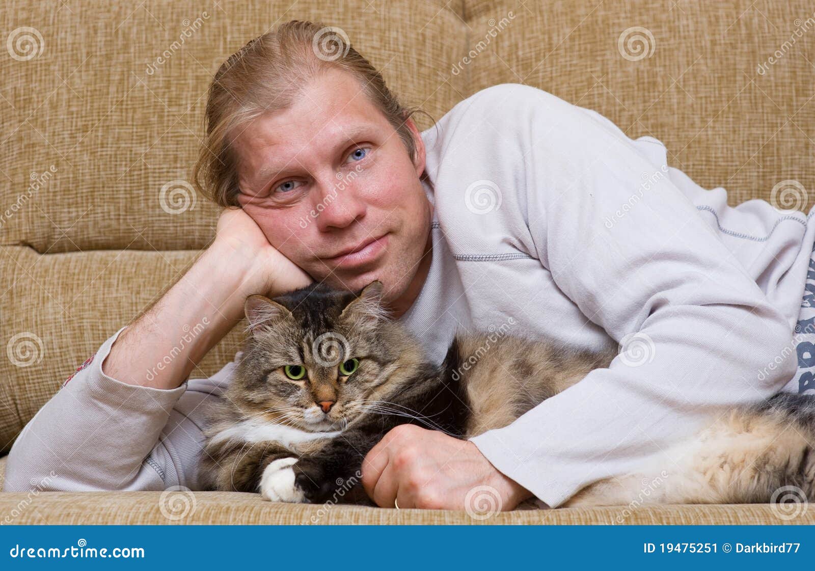 Man and big cat stock image. Image of soft, siberian - 19475251