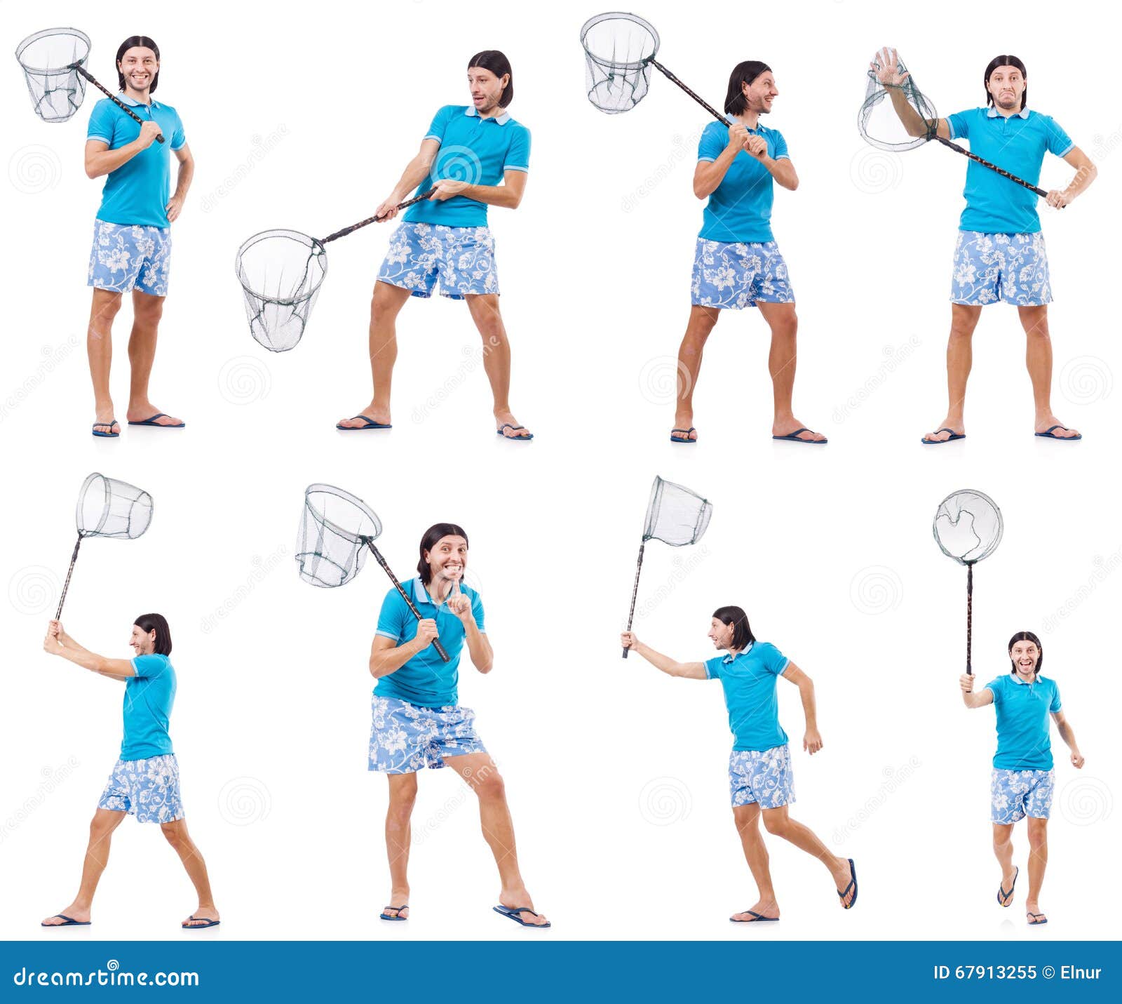 The Man with Big Catching Net Isolated on White Stock Image - Image of ...