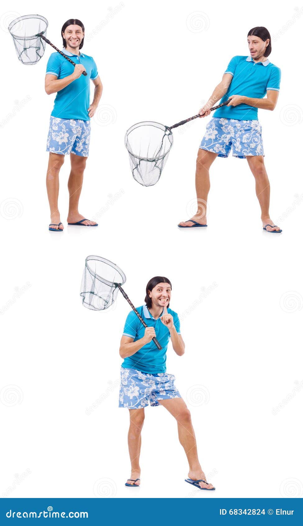 The Man with Big Catching Net Isolated on White Stock Photo - Image of ...