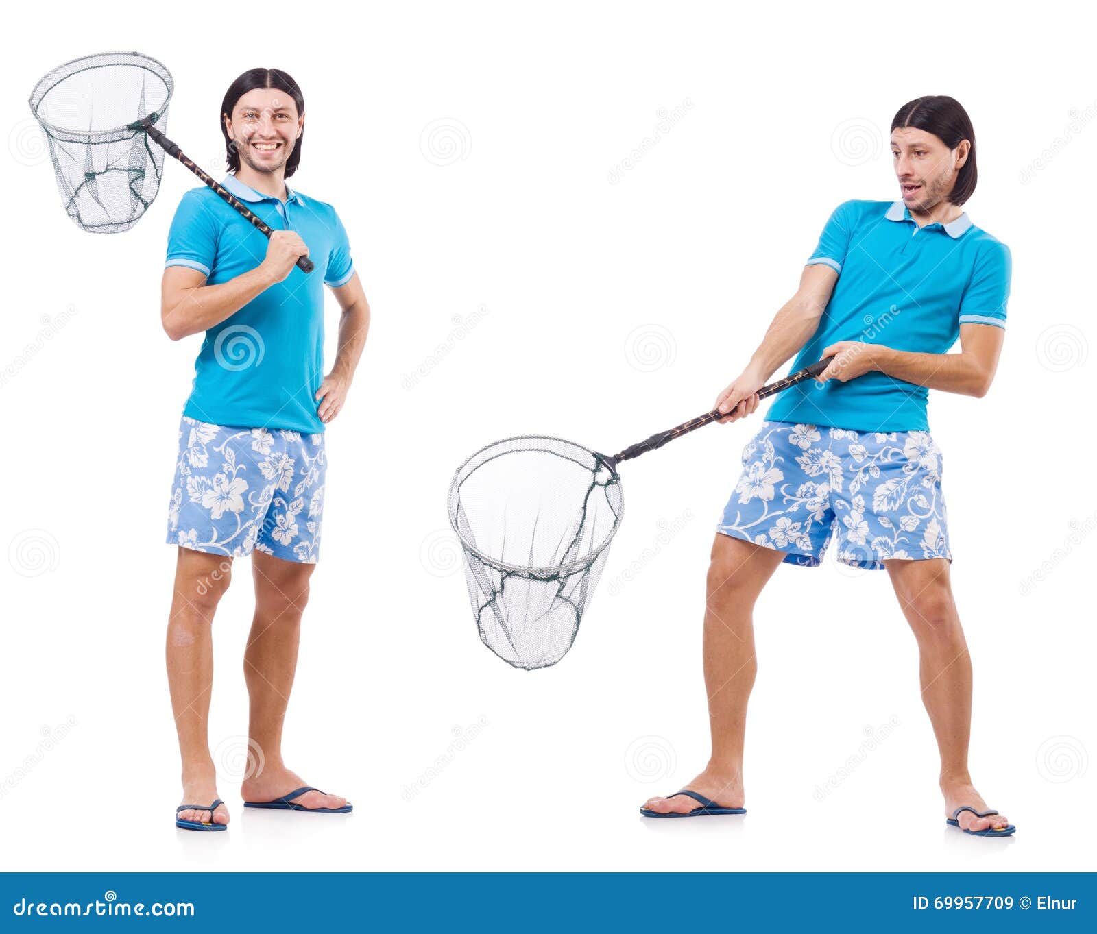 The Man with Big Catching Net Isolated on White Stock Image - Image of ...