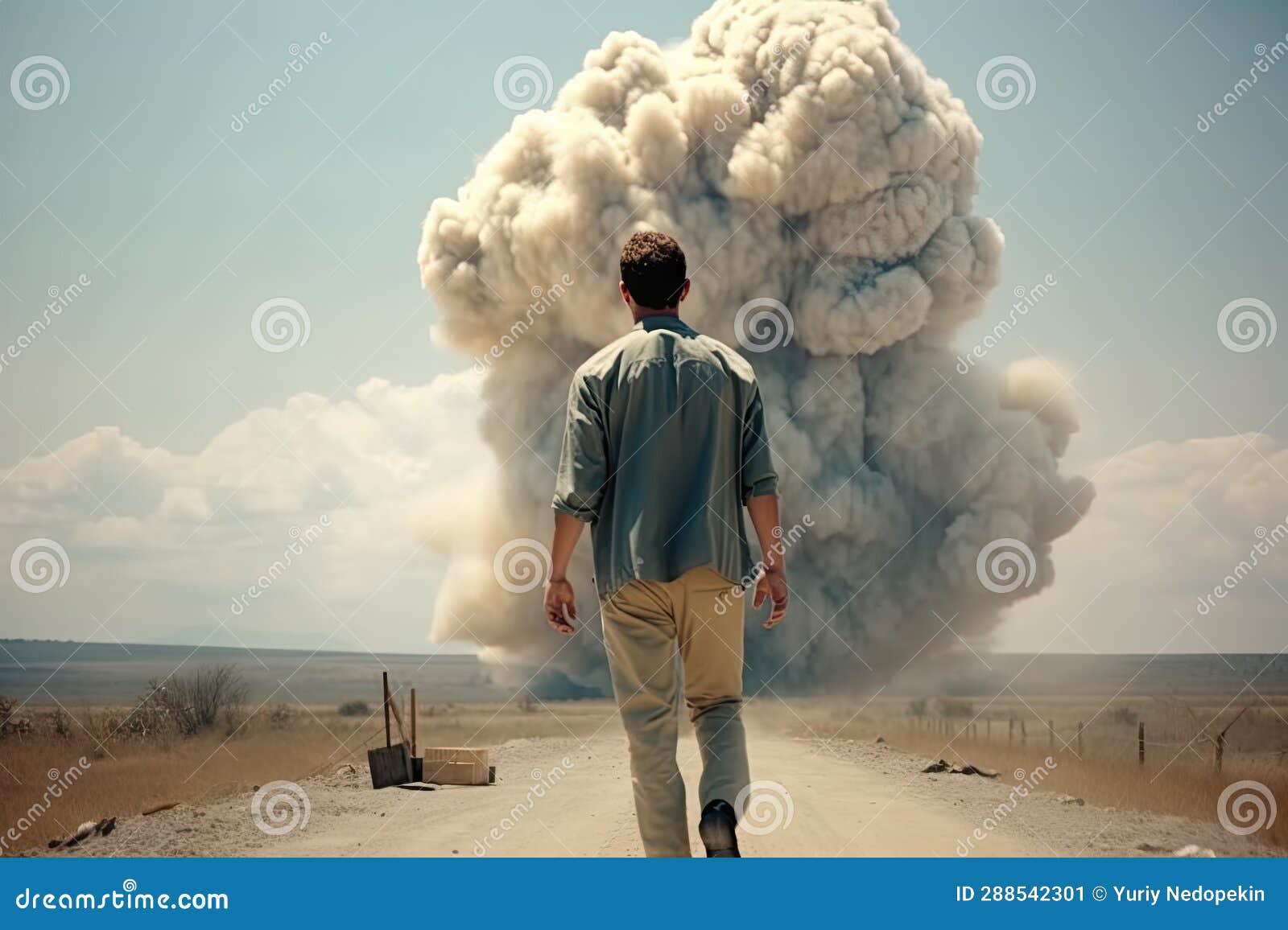 Man and Big Explosion. Generative AI Stock Illustration - Illustration ...
