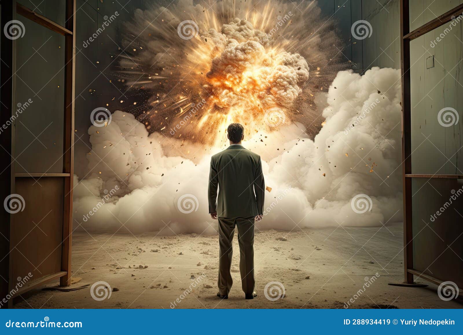 Man and Big Explosion. Generative AI Stock Illustration - Illustration ...