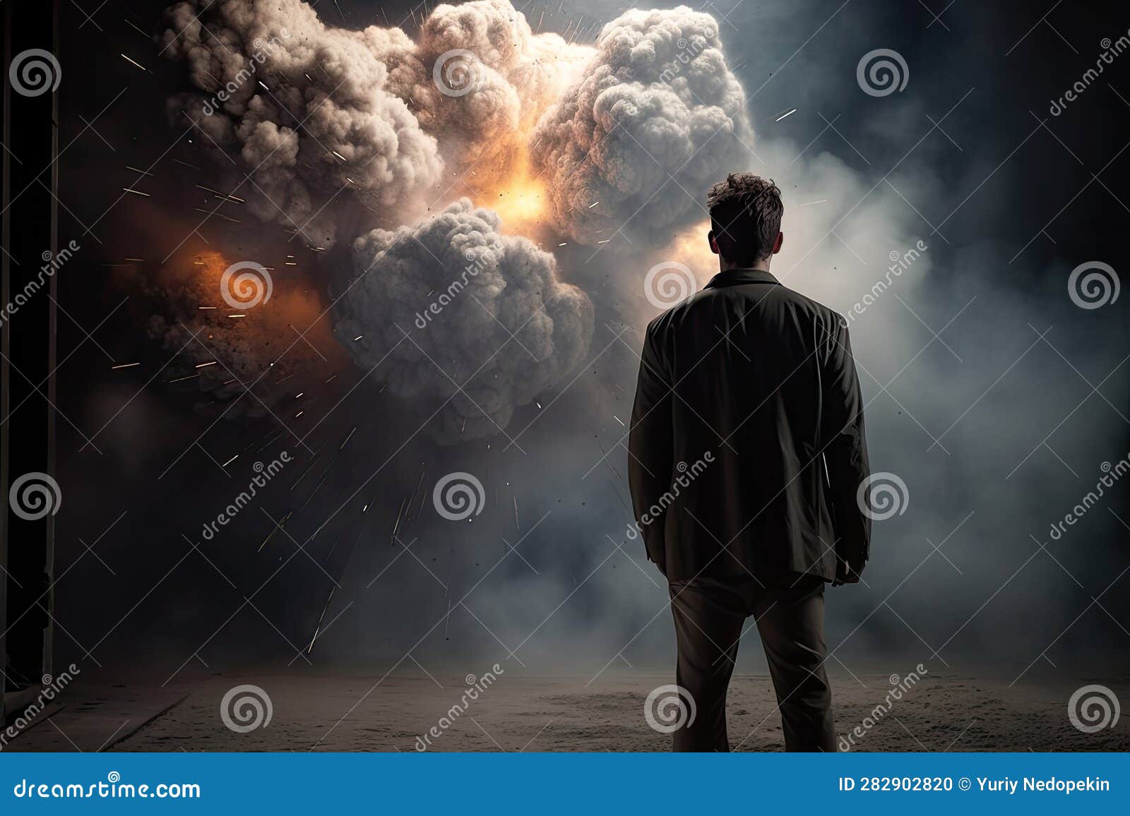 Man and Big Explosion. Generative AI Stock Illustration - Illustration ...