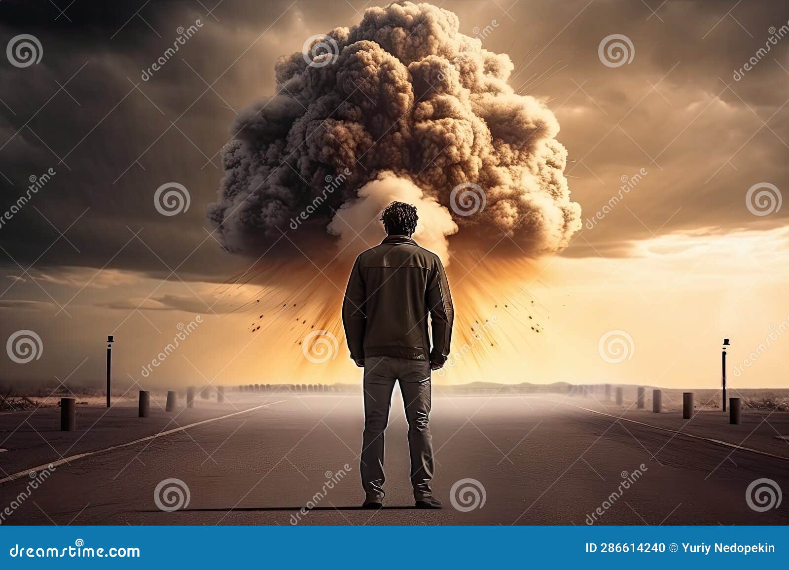 Man and Big Explosion. Generative AI Stock Illustration - Illustration ...