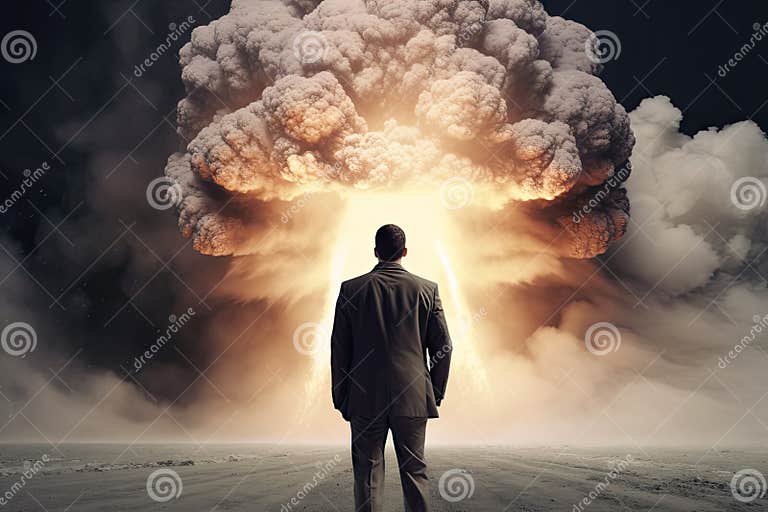 Man and Big Explosion. Generative AI Stock Illustration - Illustration ...