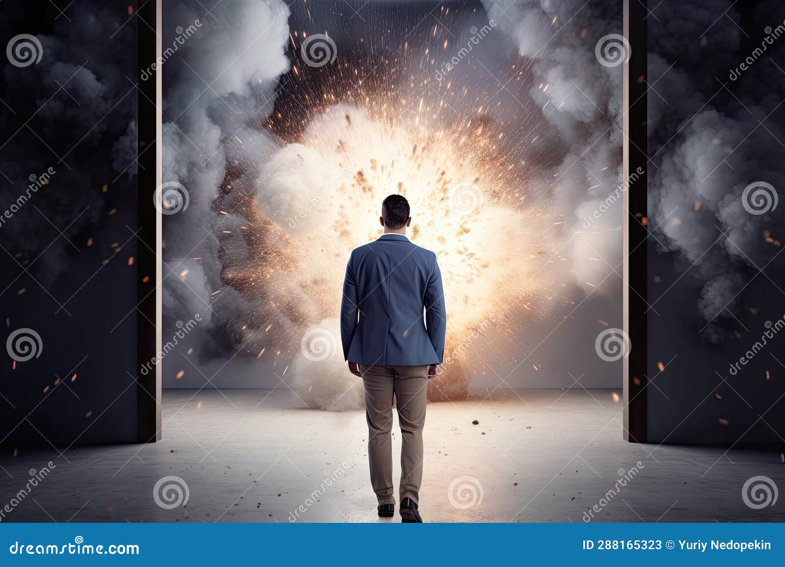 Man and Big Explosion. Generative AI Stock Illustration - Illustration ...