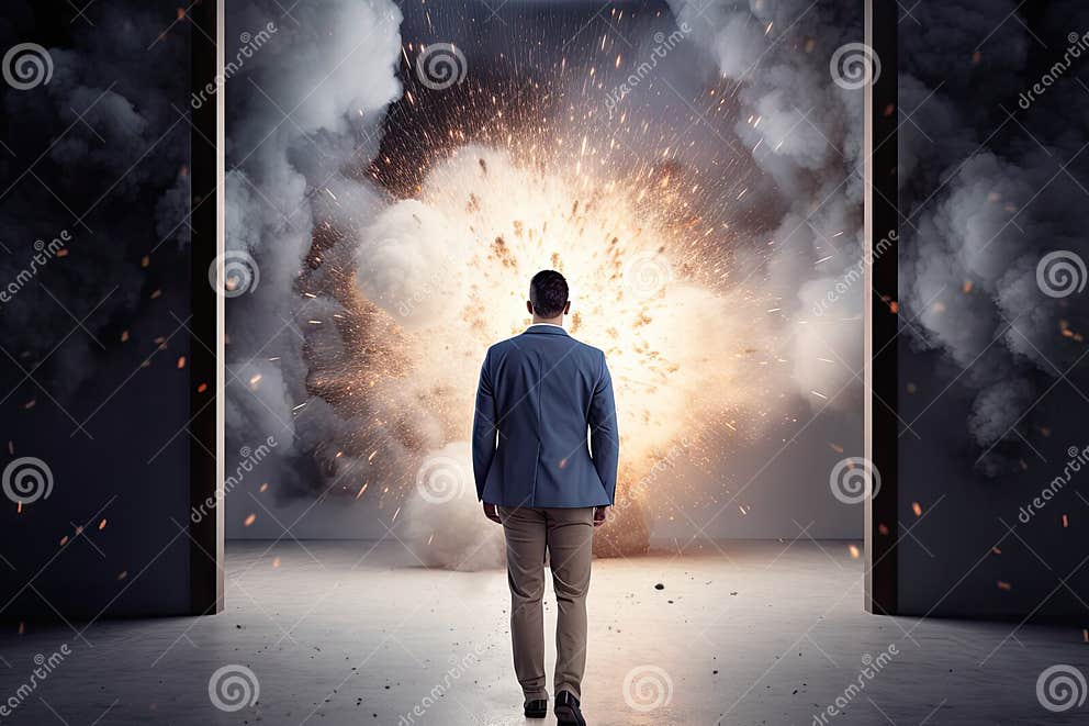 Man and Big Explosion. Generative AI Stock Illustration - Illustration ...