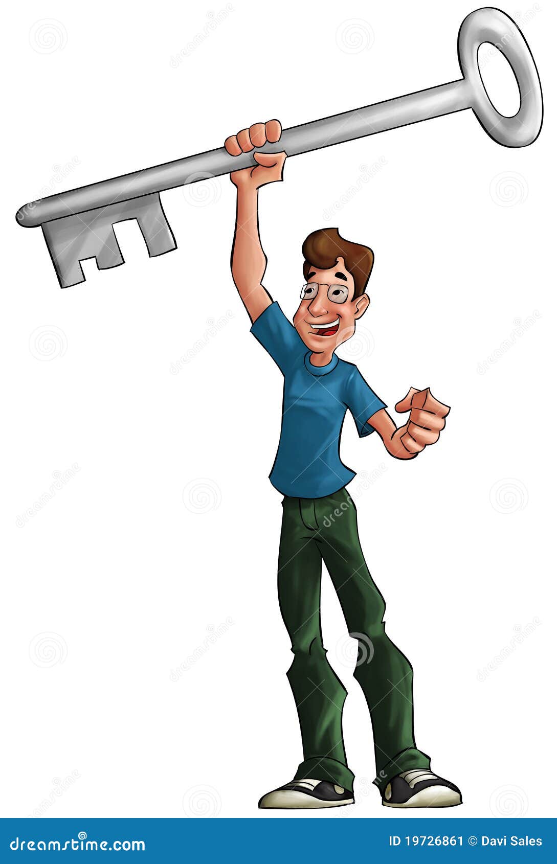 Man with big key stock illustration. Illustration of portrait - 19726861