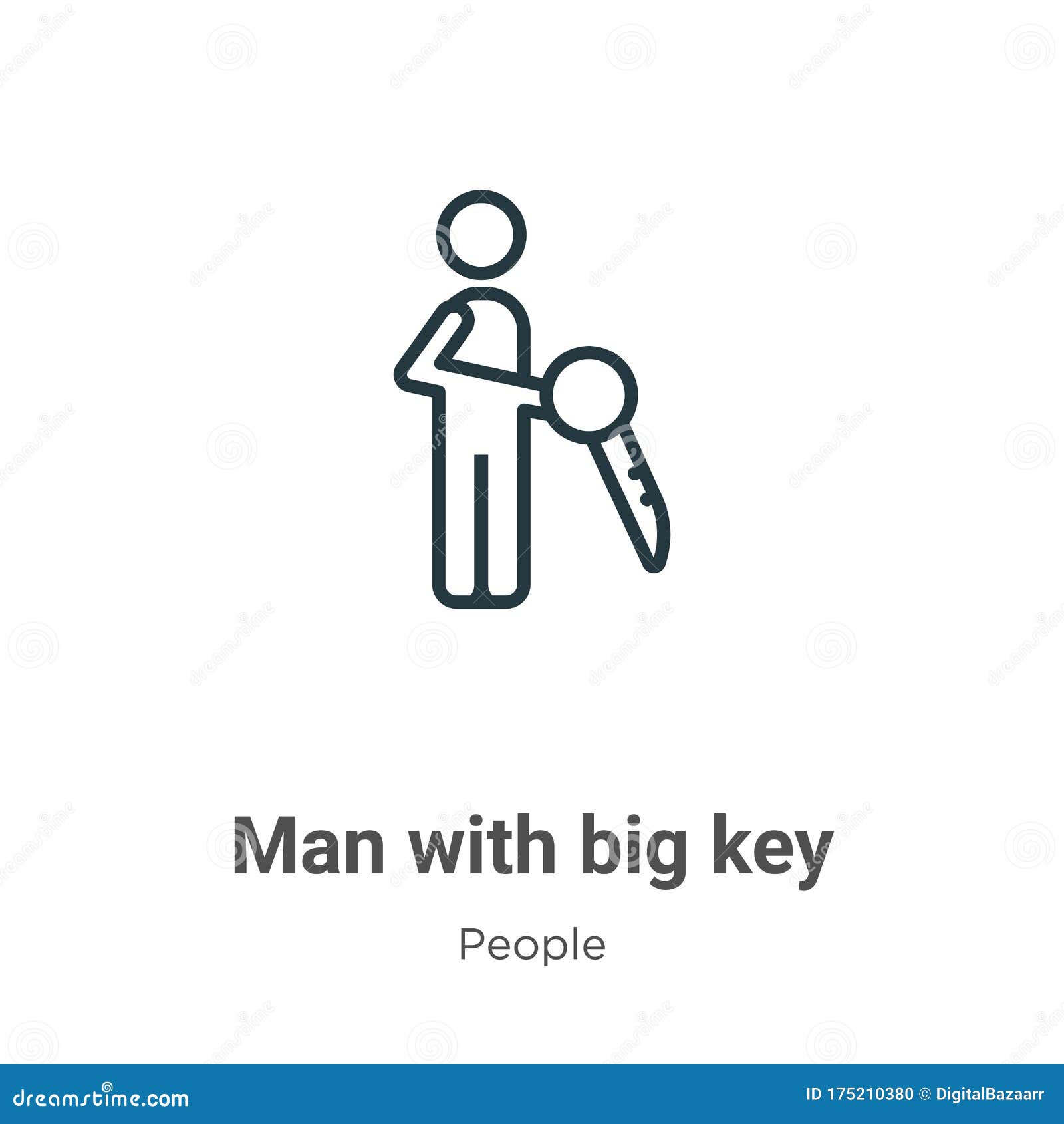 Man with Big Key Outline Vector Icon. Thin Line Black Man with Big Key ...