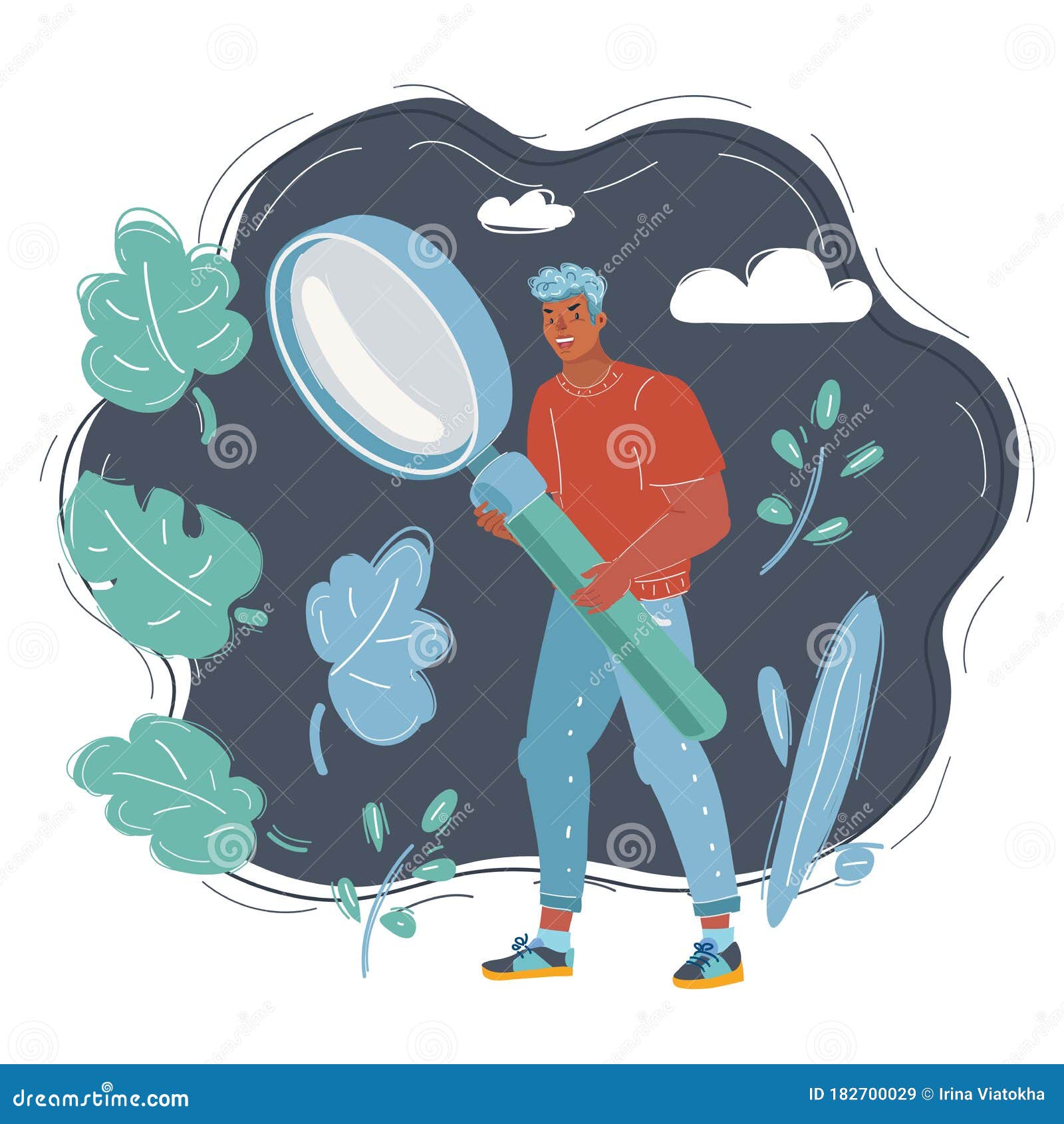 Man with Big Magnifying Glass Looking for Something. Stock Vector ...