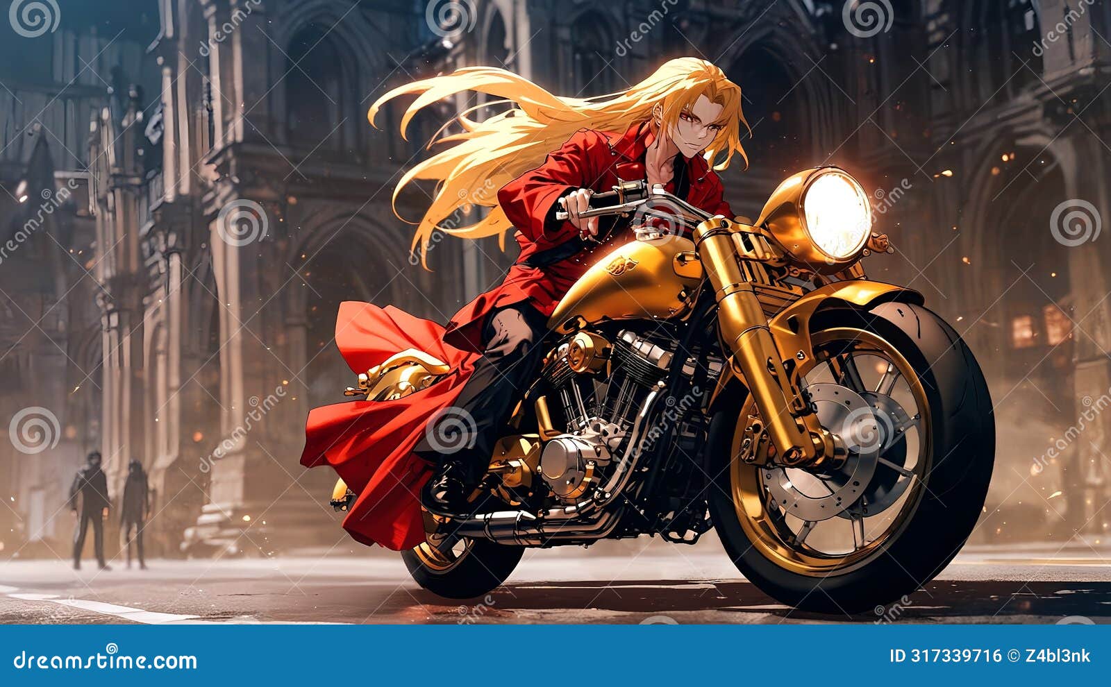 A Man with Big Motorcycle. Anime Wallpaper Background Stock ...