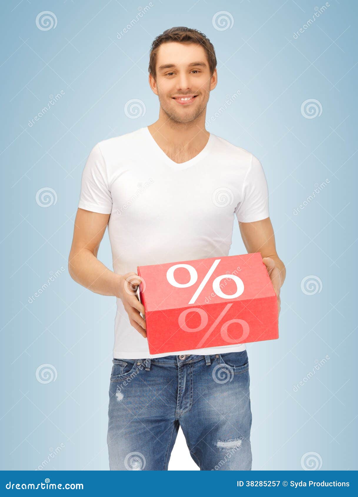 Man with big percent box stock image. Image of package - 38285257