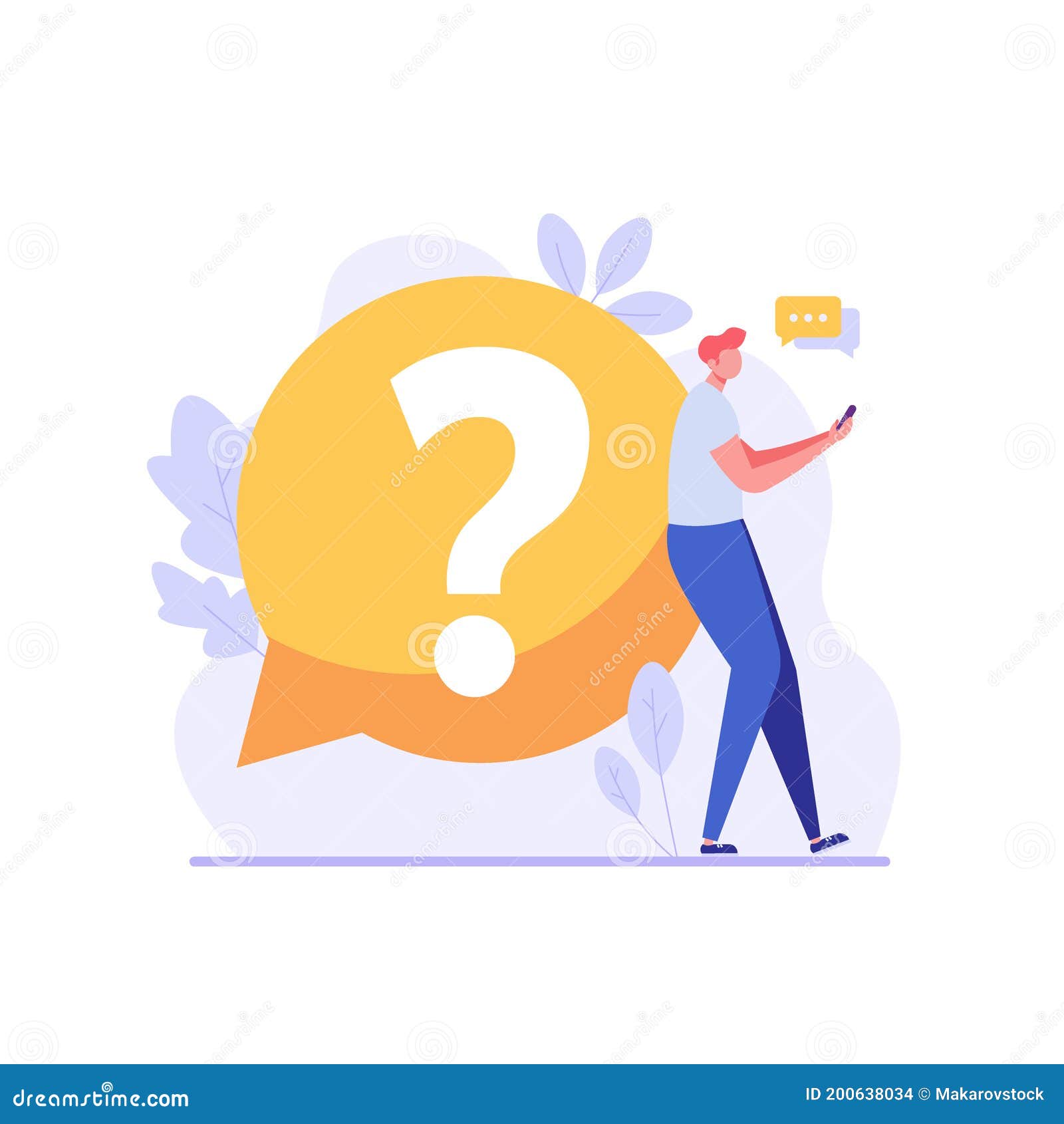 Man with Big Question Mark. User Asking Frequently Asked Questions ...